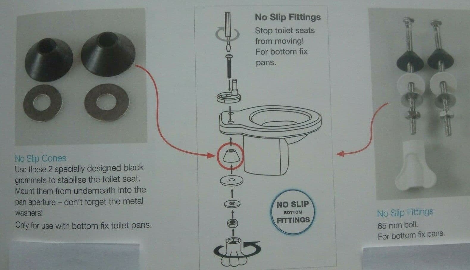 Non Slip Toilet Seat Fittings Bottom Fixing