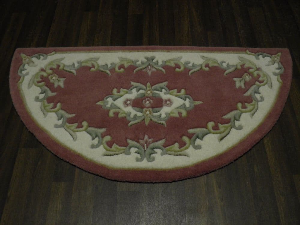 HALF MOON 100 WOOL RUGS NEW SUPER THICK PILE 67CMX137CM PINK/CREAM ...