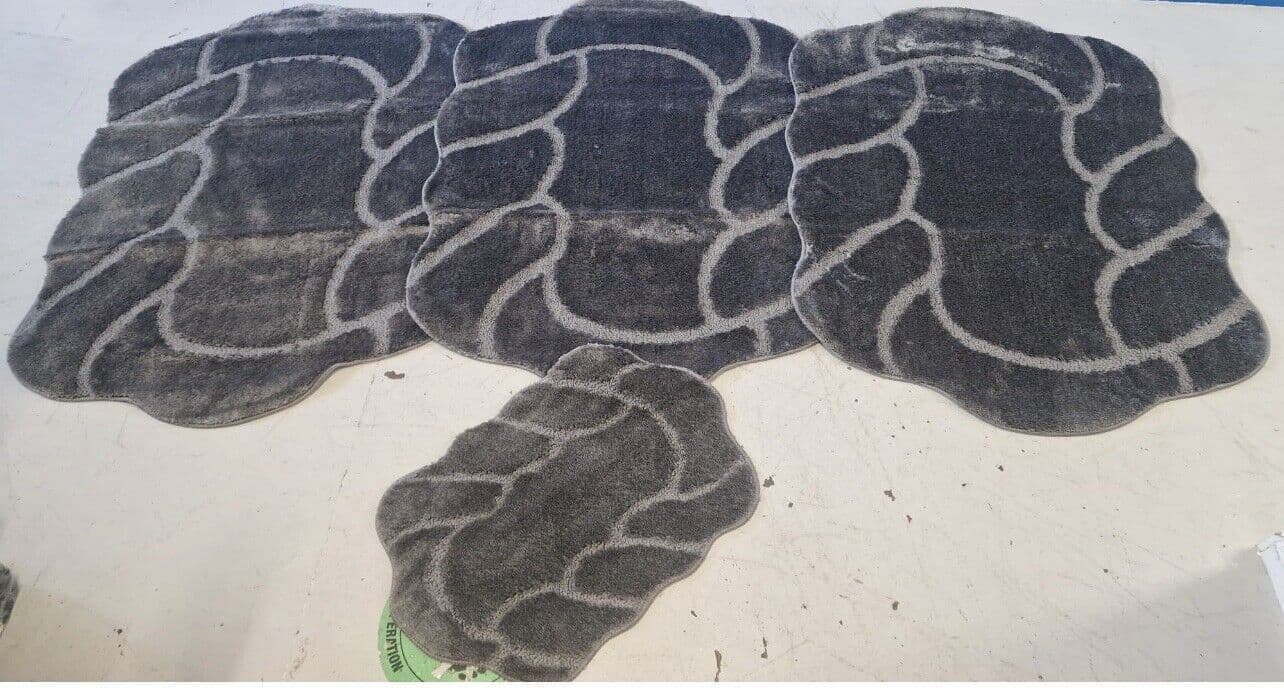 ROMANY GYPSY WASHABLE 4PC SETS NON SLIP MATS-RUGS DARK GREY SUPER THICK ...