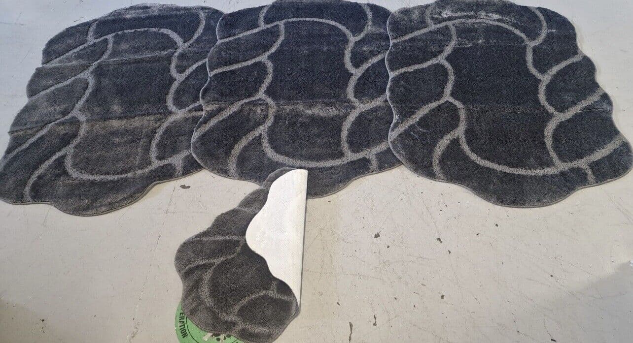 ROMANY GYPSY WASHABLE 4PC SETS NON SLIP MATS-RUGS DARK GREY SUPER THICK ...