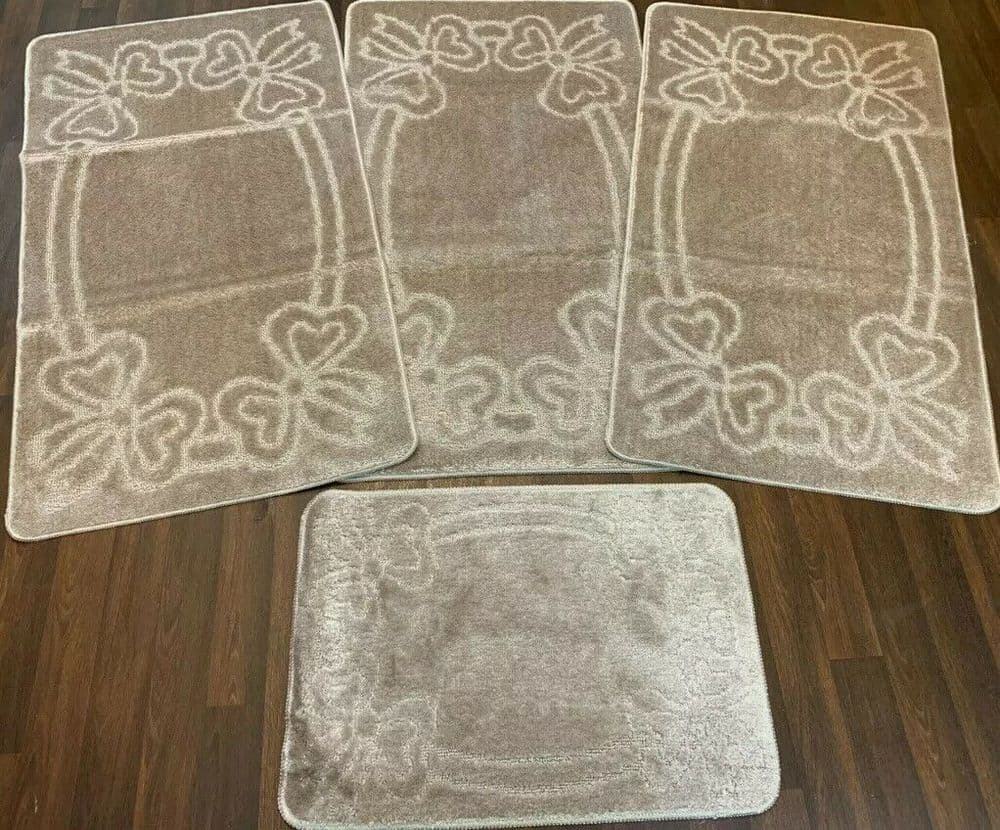 ROMANY GYPSY WASHABLES FOUR BOW DESIGN FULL 4PC SET OF MINK MATS/RUGS