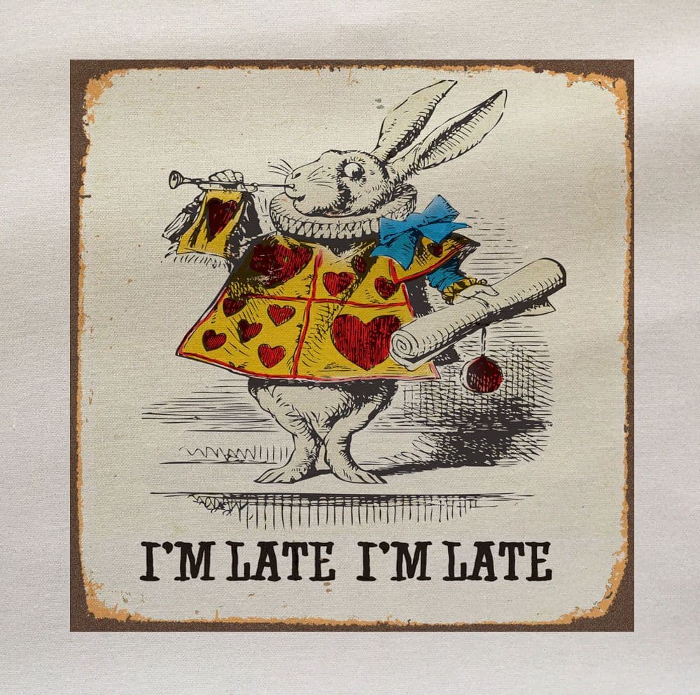 Alice In Wonderland I m Late White Rabbit Fabric Panel