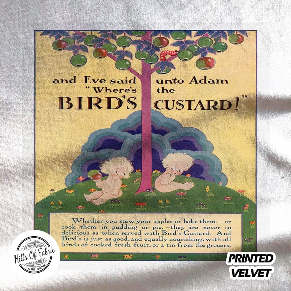 Birds custard printed Fabric Panel 1