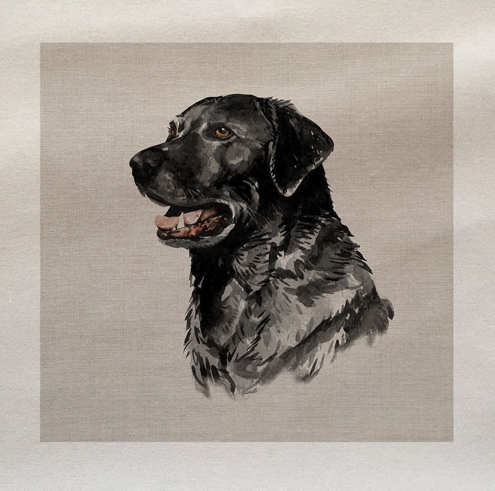 Black Lab Labrador Watercolour Painting Printed Fabric Panel