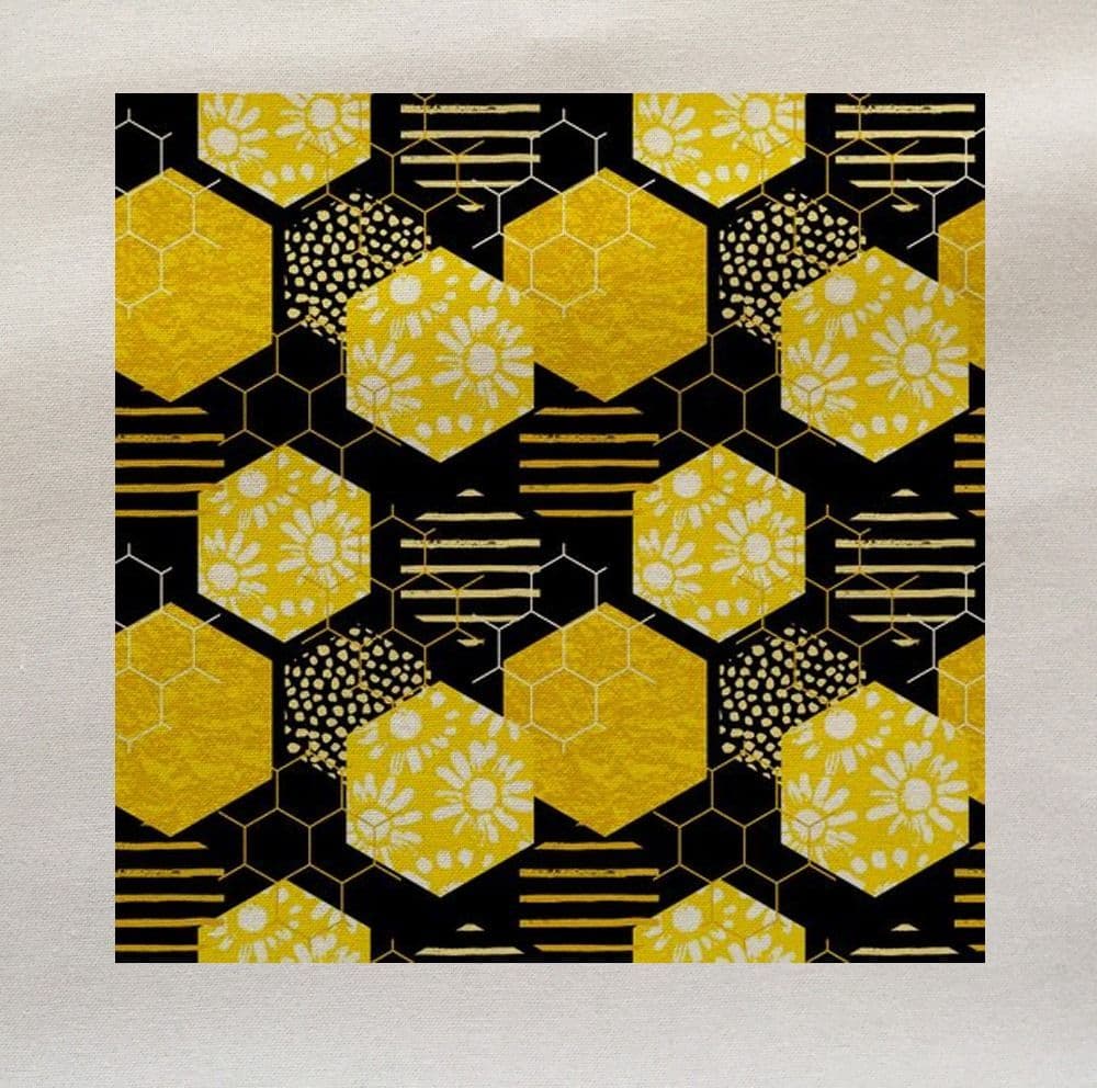Black Yellow Bee Hive Honeycomb Flying Insect Pattern Fabric Panel