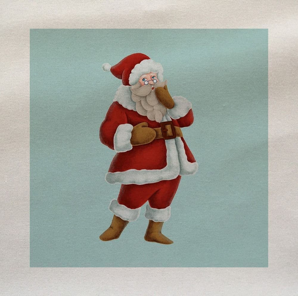 Blue Christmas Santa Illustration Printed Fabric Panel