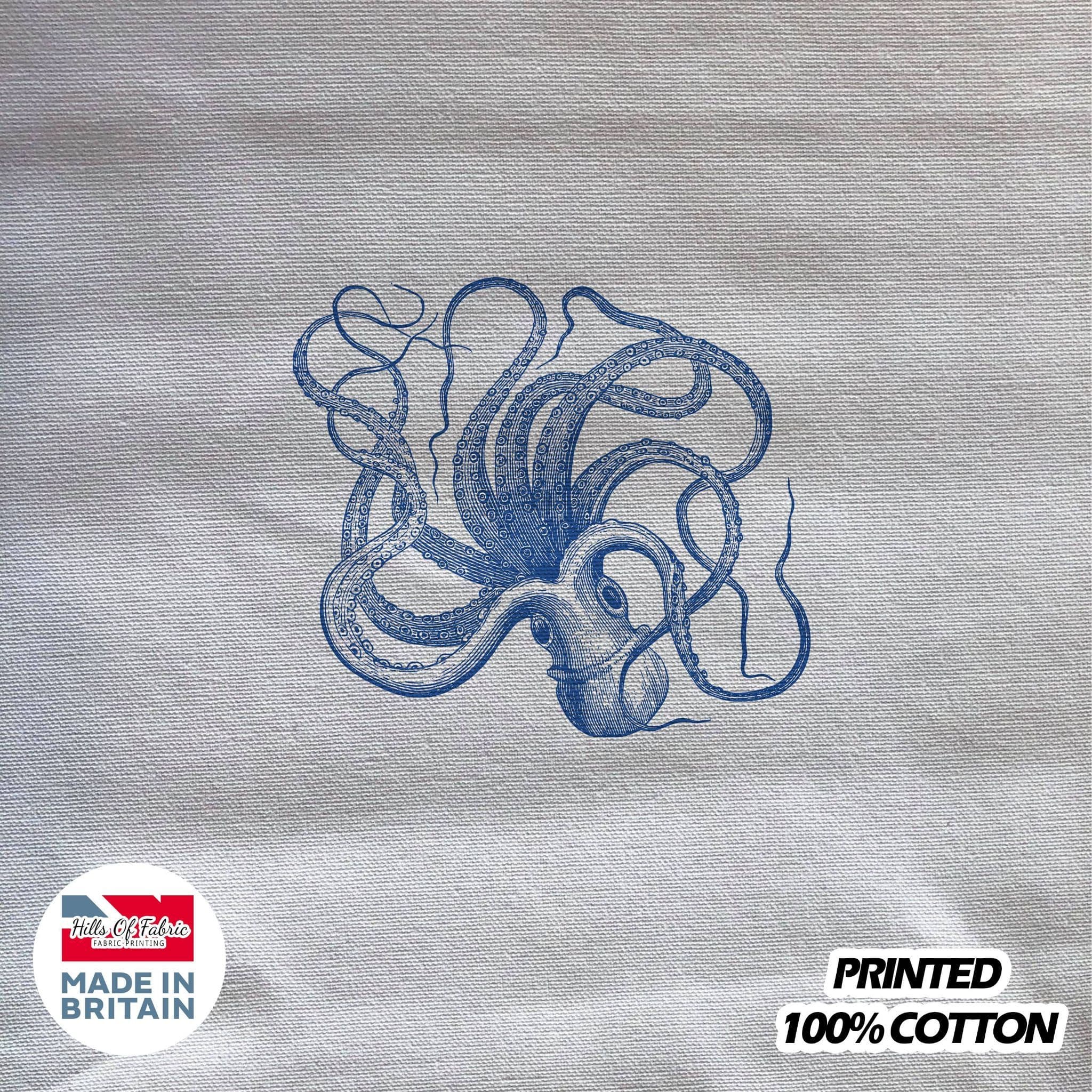 Blue Octopus Squid Sea Fabric Panel