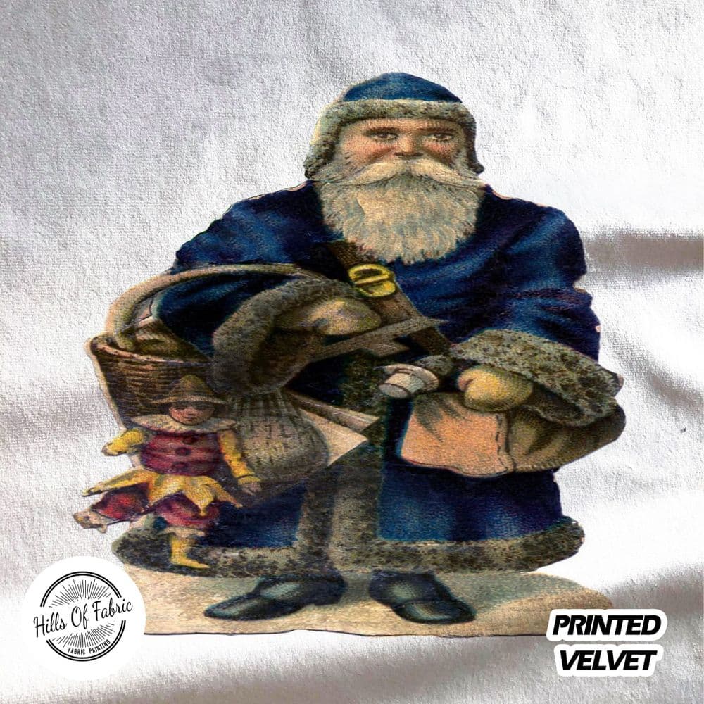 blue santa printed fabric pannel 1
