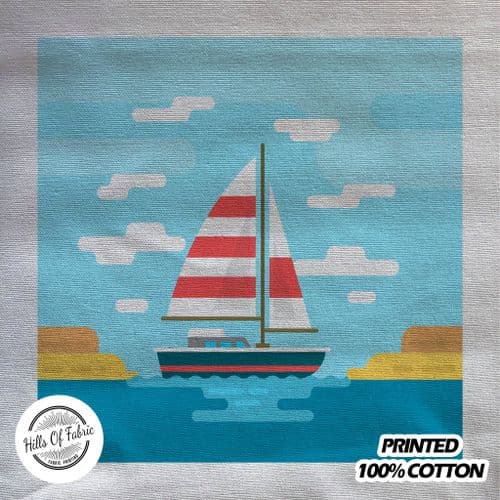 Cartoon Boat Nautical Sea Ocean Printed Fabric Panel