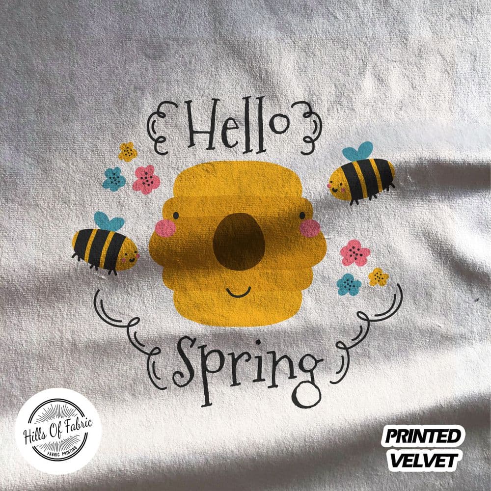 Cartoon Bumble Bee Hello Spring Flying Insect Fabric Panel