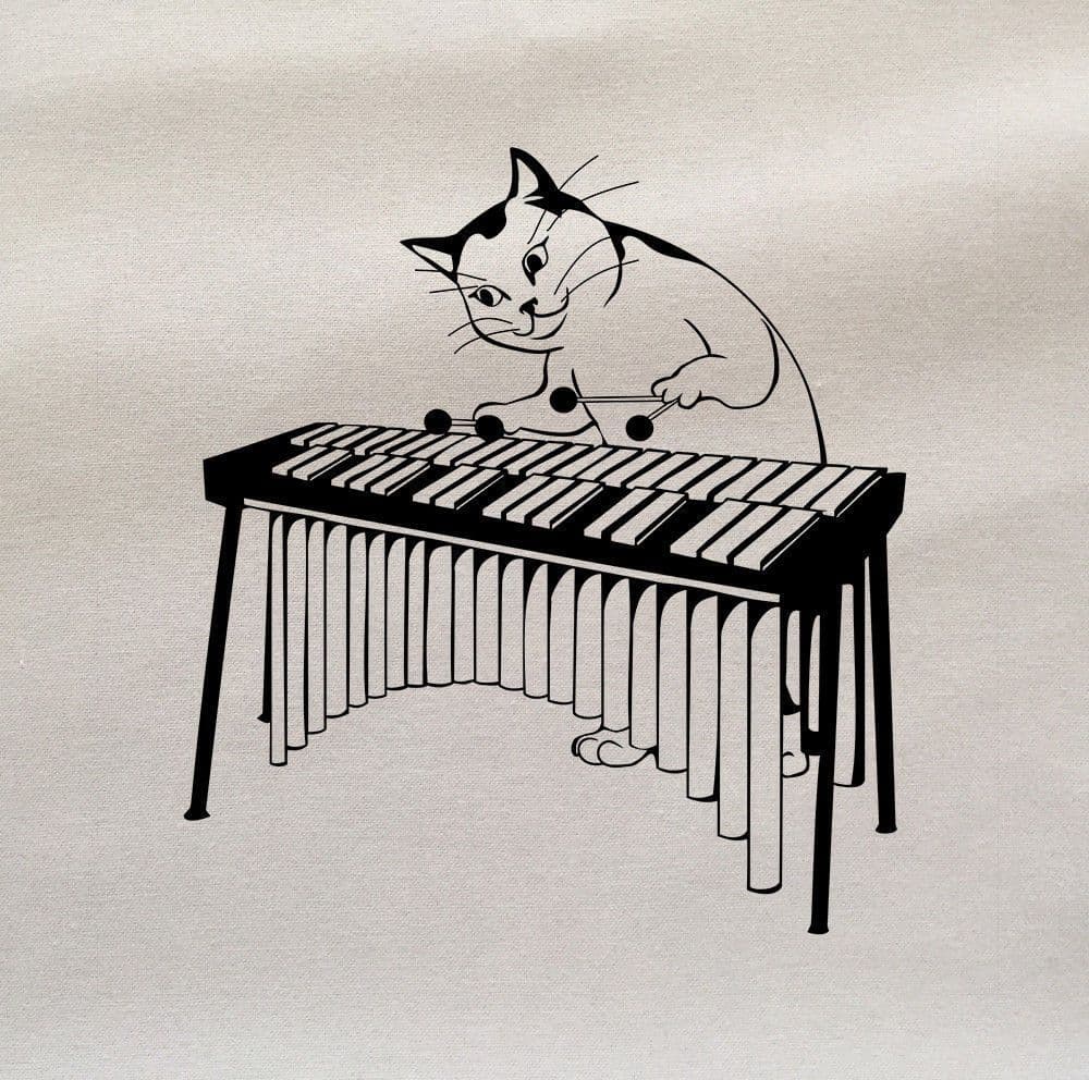 Cats Xylophone Vintage Illustration Printed Fabric Panel
