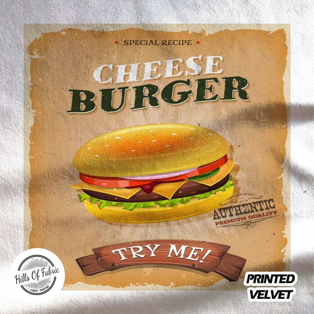 cheese burger advertisement printed fabric pannel