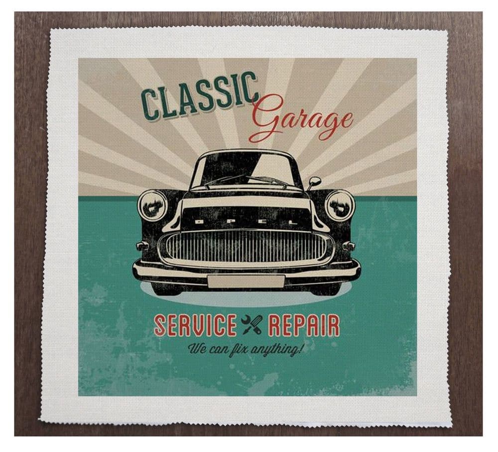 Classic Garage Service and Repair Printed Fabric