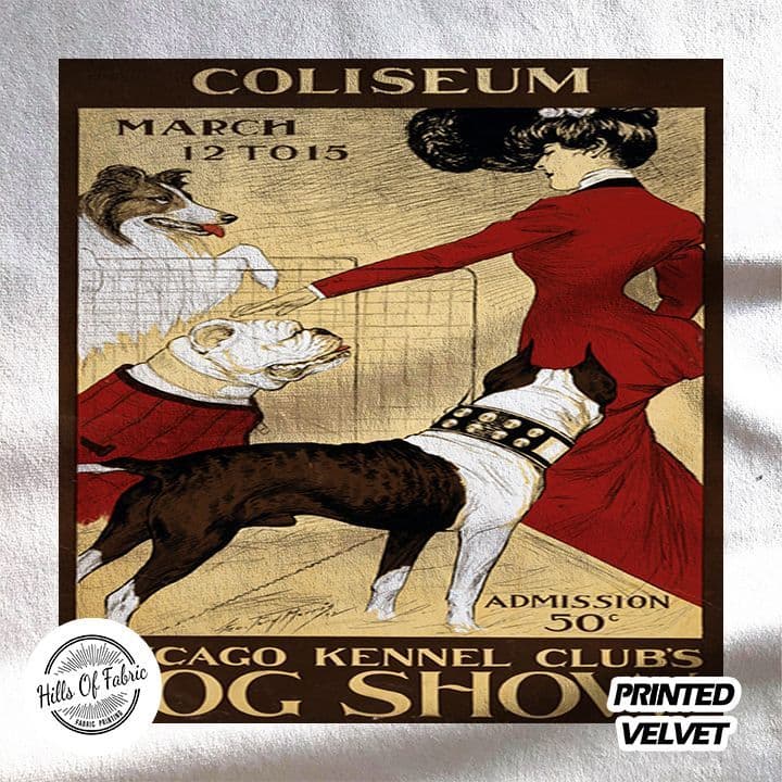 dog show vintage poster printed fabric pannel