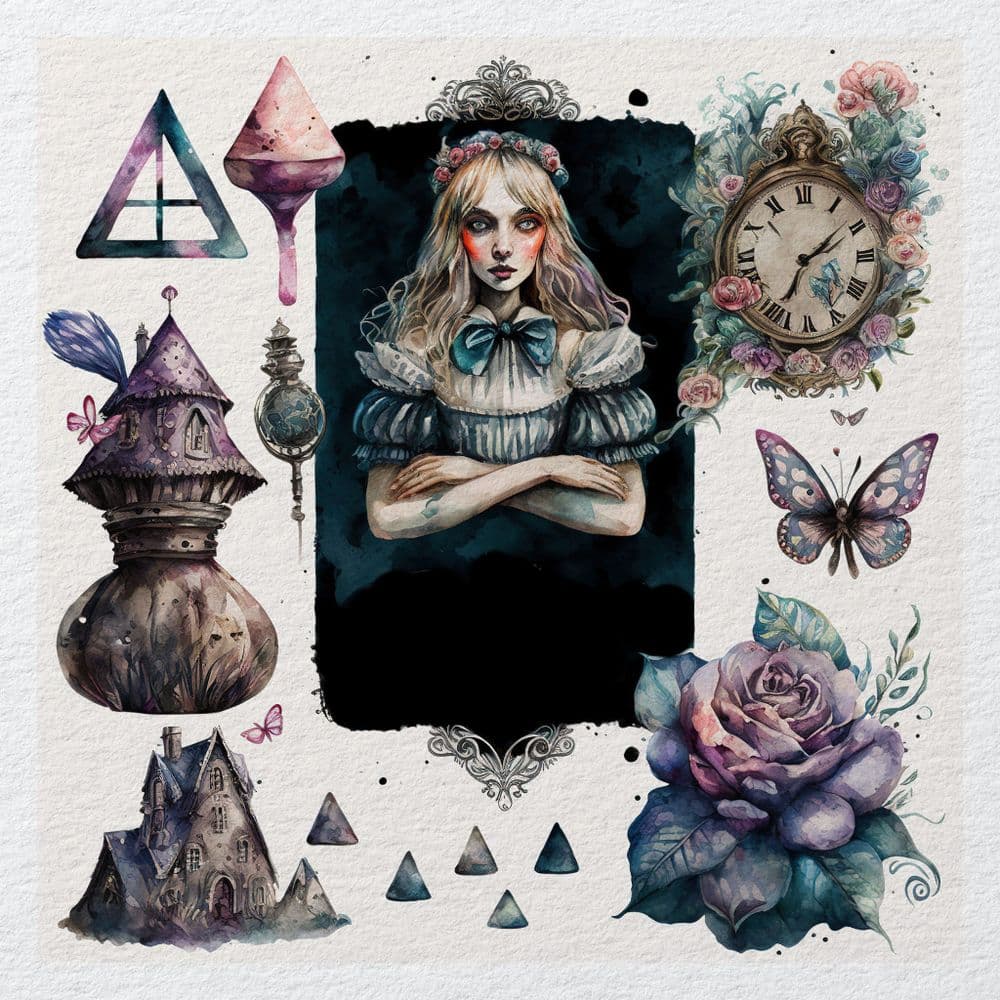 Gothic alice in wonderland - Printed Fabric Panel