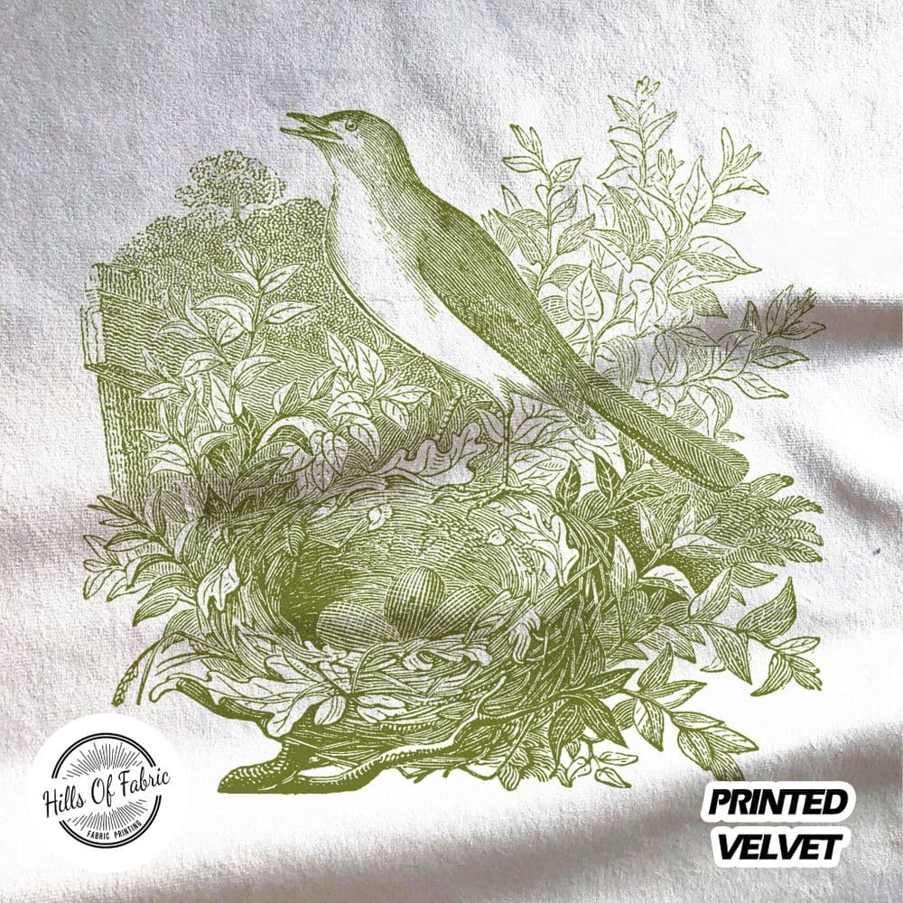green birds nest printed fabric pannel