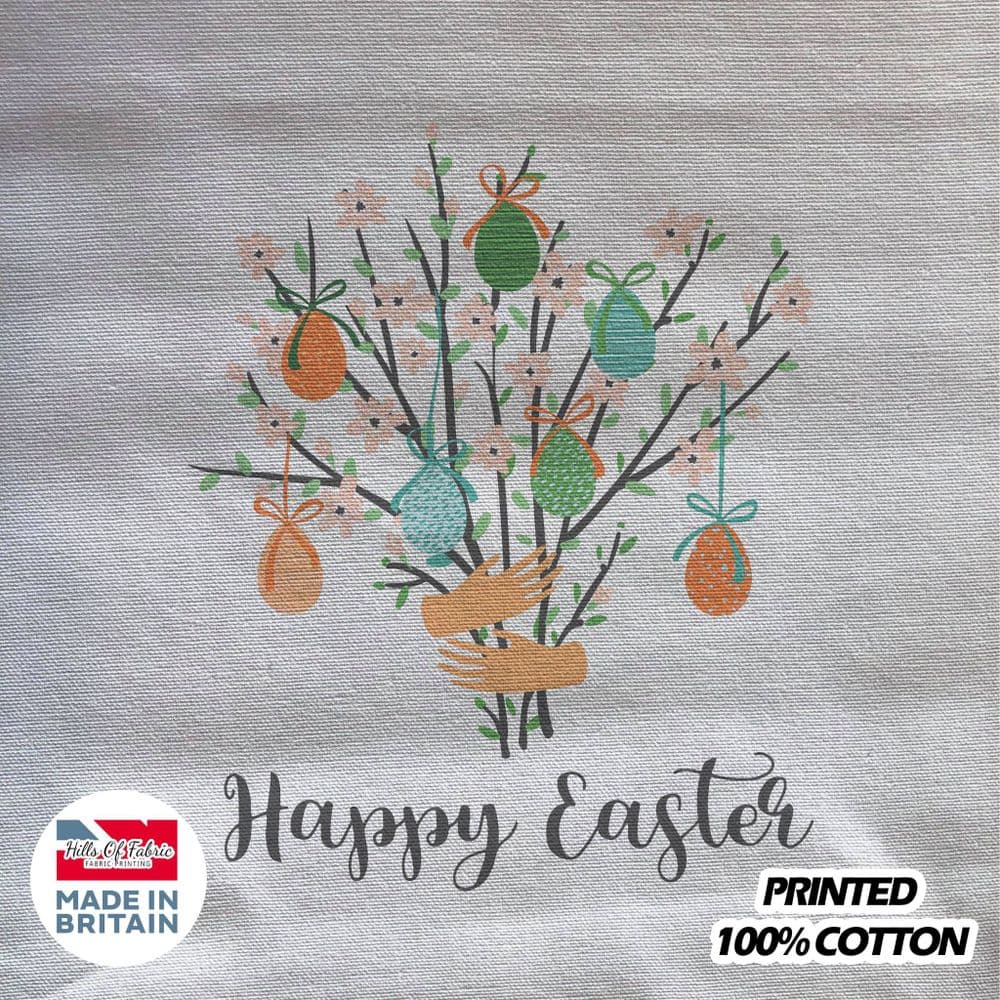 Happy Easter Spring Eggs Flowers Printed Fabric Panel