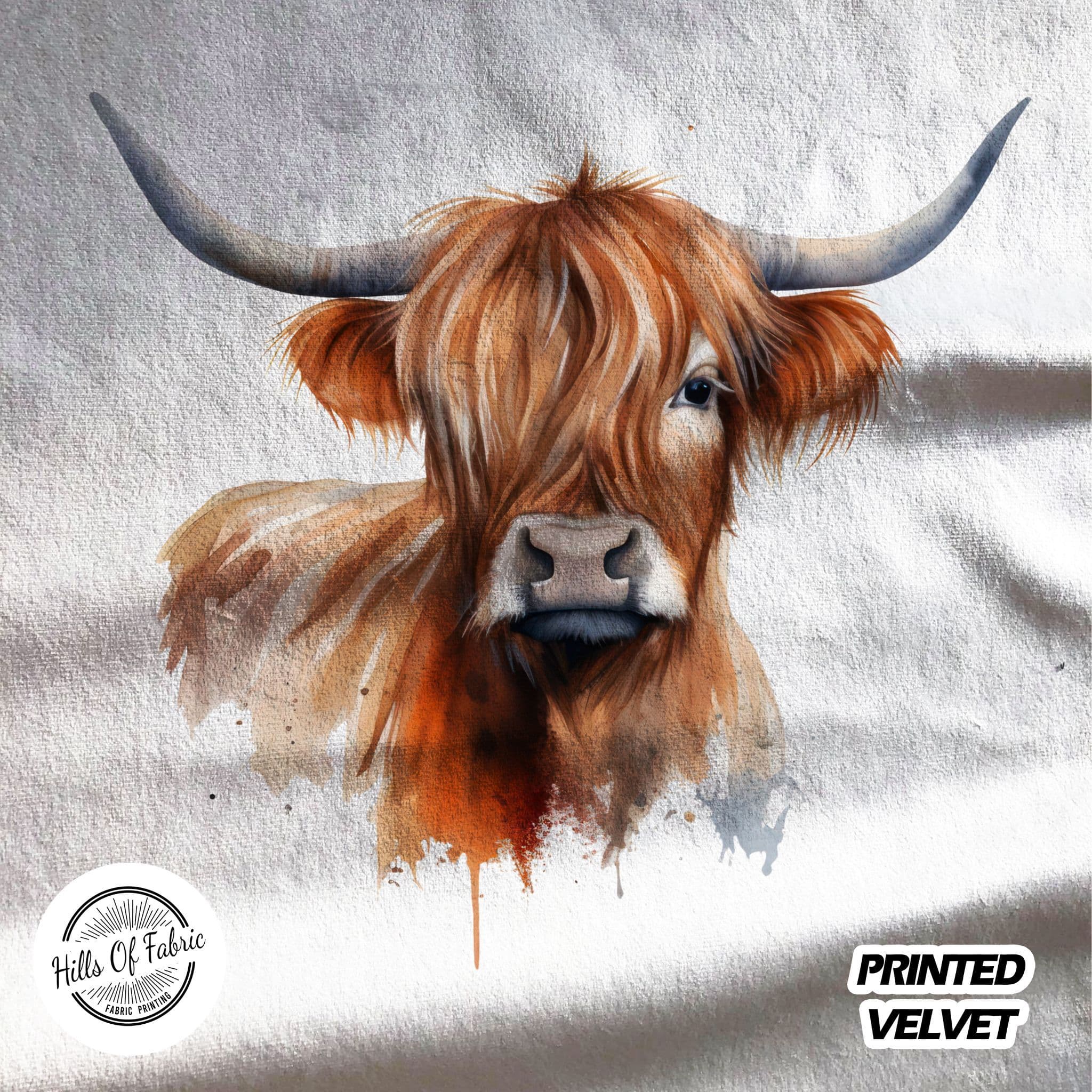 Highland Cow Watercolour - Printed Fabric Panel