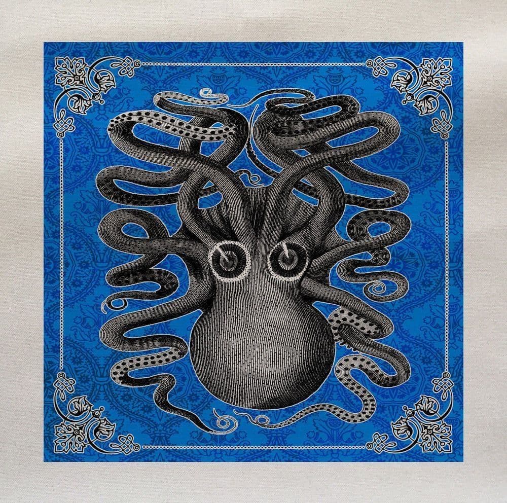 Octopus Illustration Blue Nautical - Fabric Panel