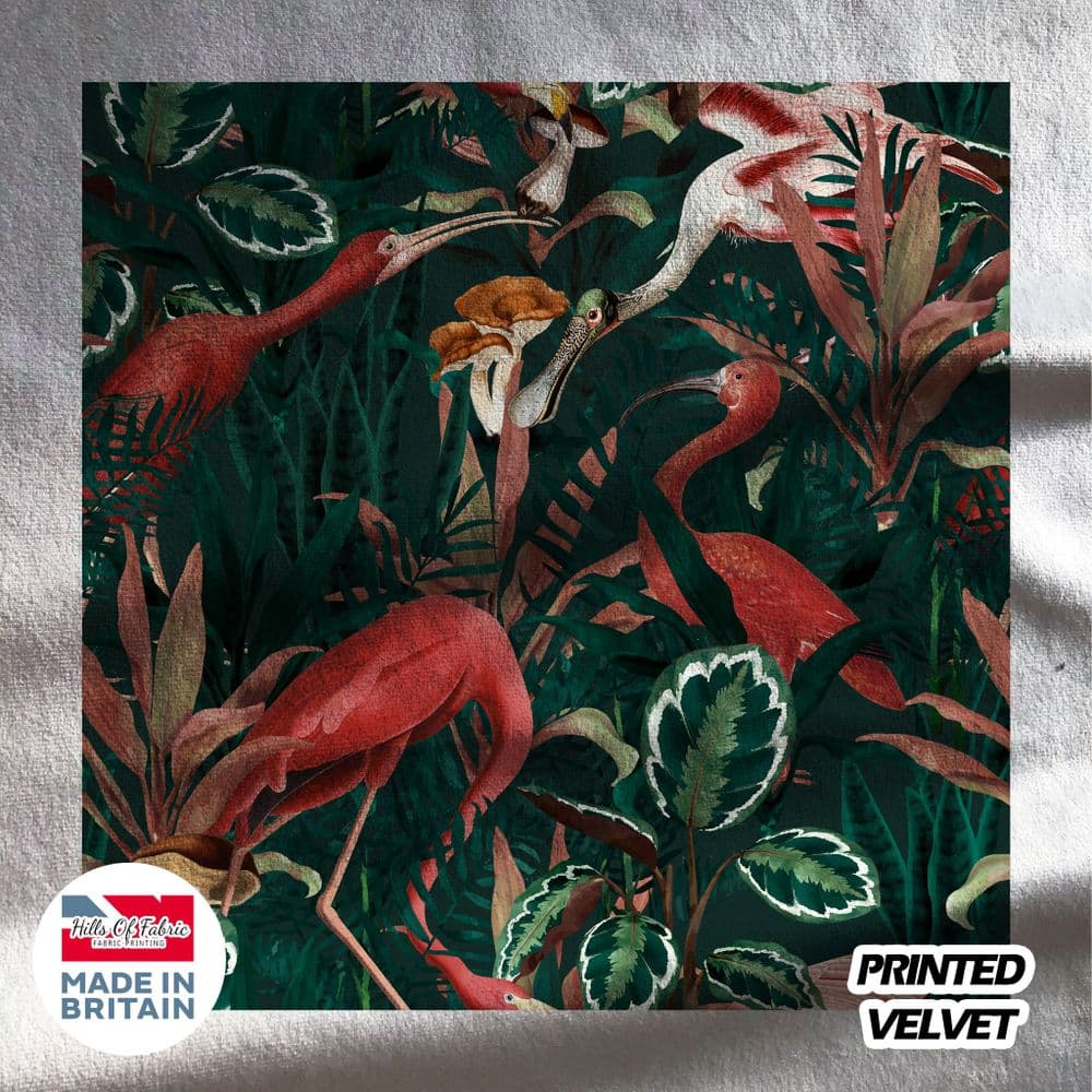 Pink Blue Flamingos Tropical Leaves Jungle Pattern Fabric Panel