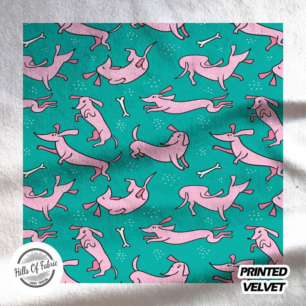 pink sausage dog pattern printed fabric pannel