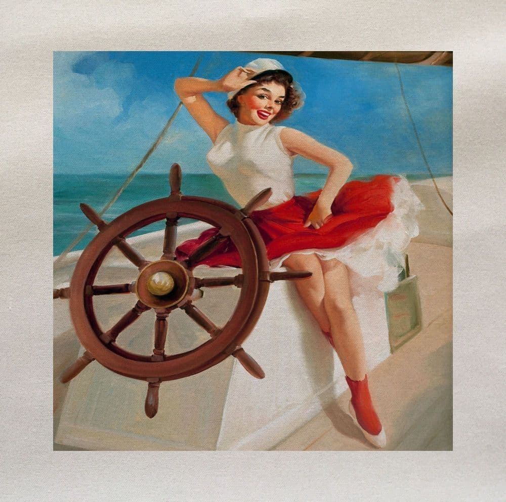 Sailor Ship Boat Pin Up Girl Printed On Fabric Panel