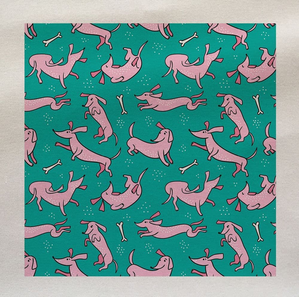 Sausage dog dachshund Pattern Printed On Fabric Panel
