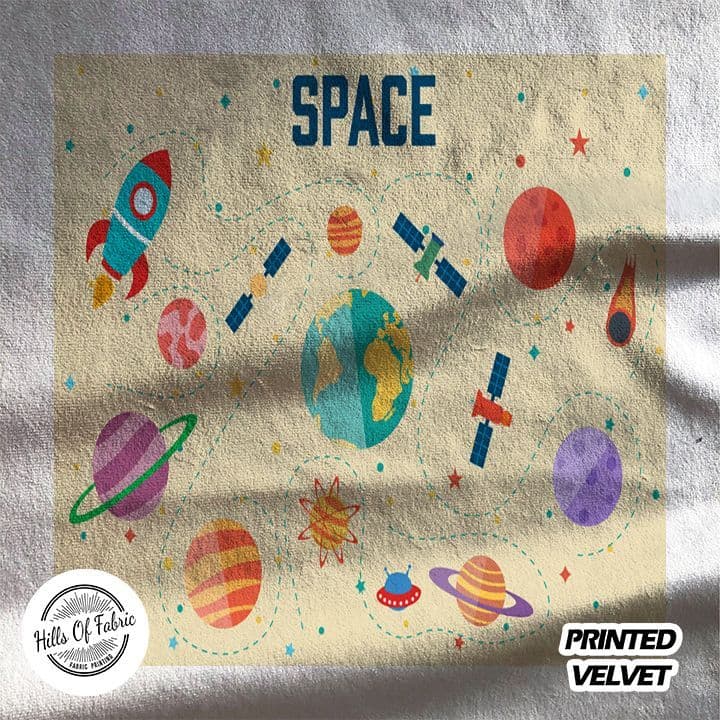 Space Planets Star Solar System - Printed Fabric Panel