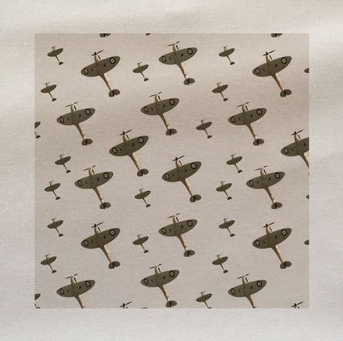 Spitfire Plane RAF World War Printed Fabric