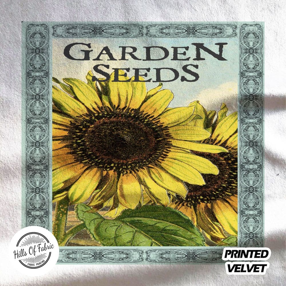 Sunflower garden seeds printed fabric panel