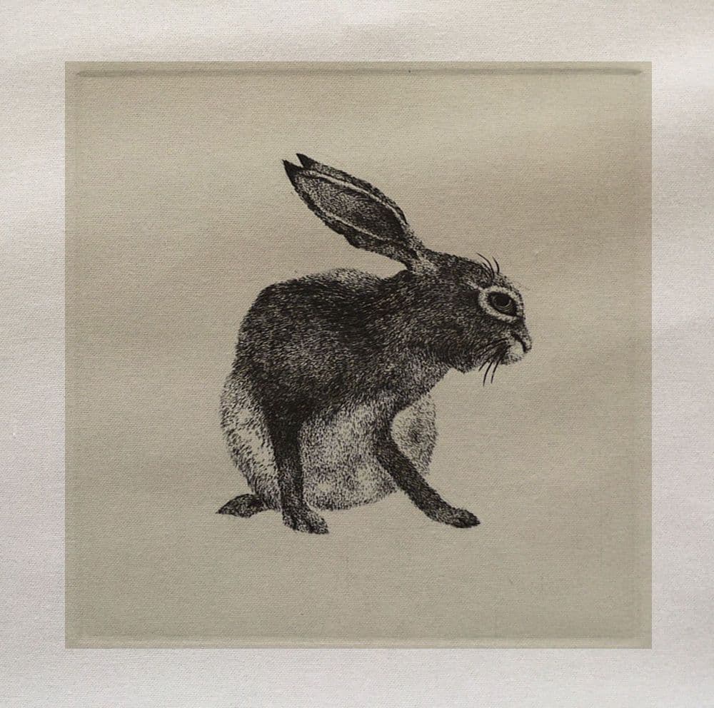 Vintage Hare Illustration Printed Fabric Panel