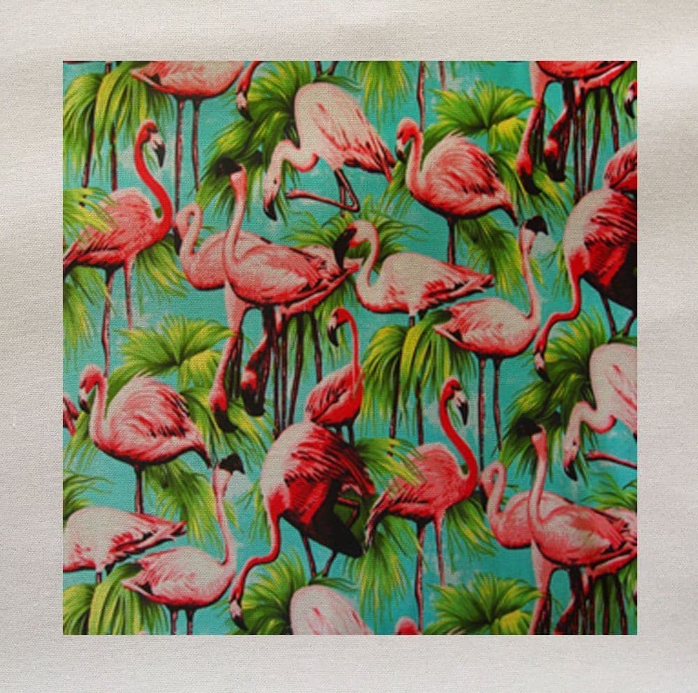 Vintage Pink Blue Flamingos Tropical Pattern Fabric Panel
