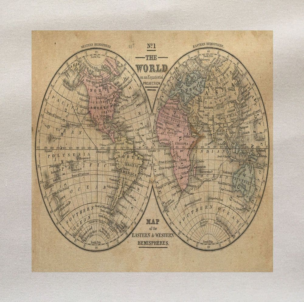Vintage The World Map Fabric Panel