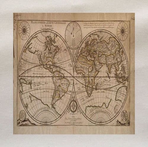 Vintage World Map Fabric Panel