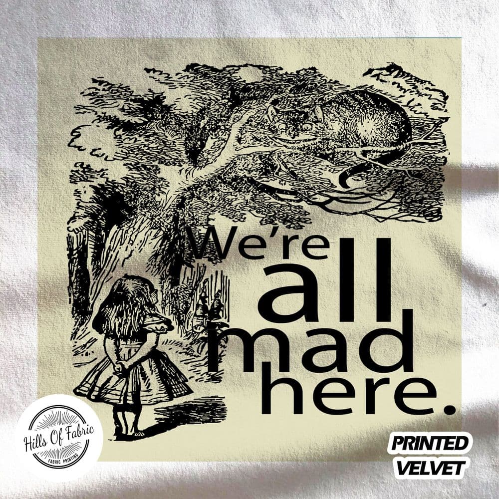 We re all mad here alice wonderland quote - Printed Fabric Panel