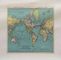World Map Atlas - Fabric Panel