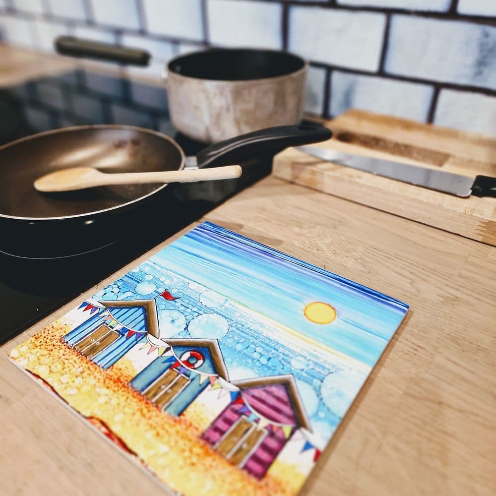 Beach Hut Bunting Ceramic Trivet