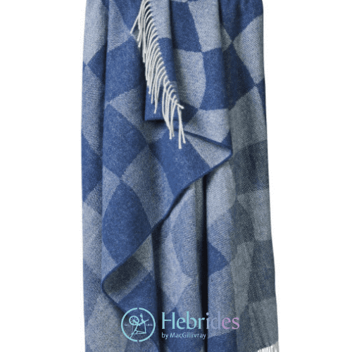 Blue check wool throw