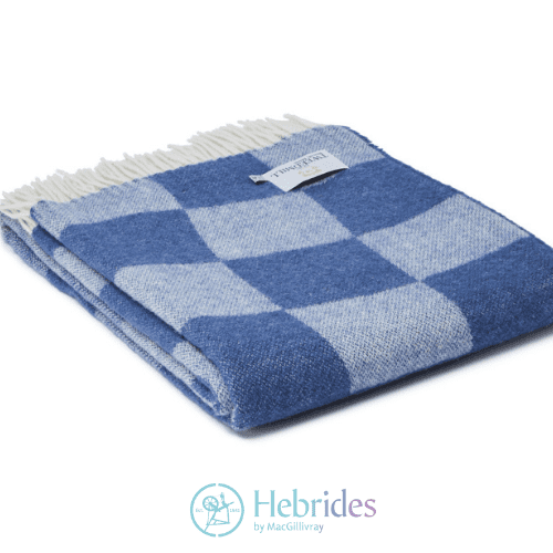 Blue check wool throw