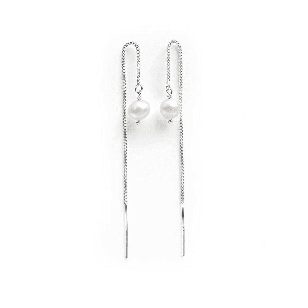 White Pearl Pull Through Earrings