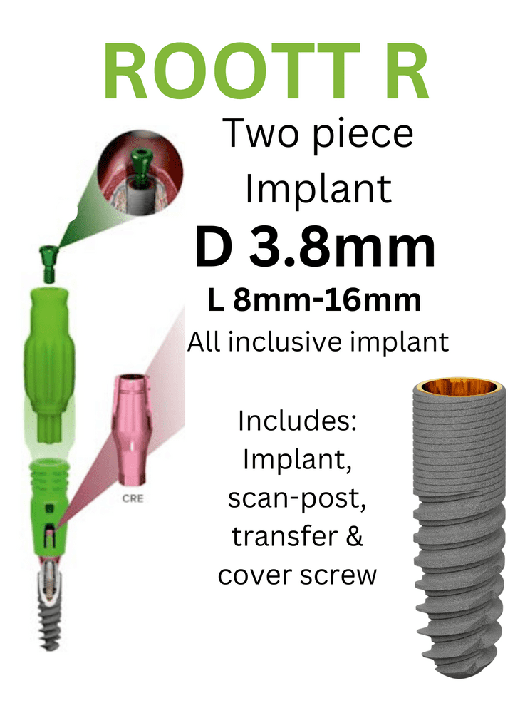 ROOT R 3 8mm Two Piece incl Implant Abutment scanpost transfer & cover ...