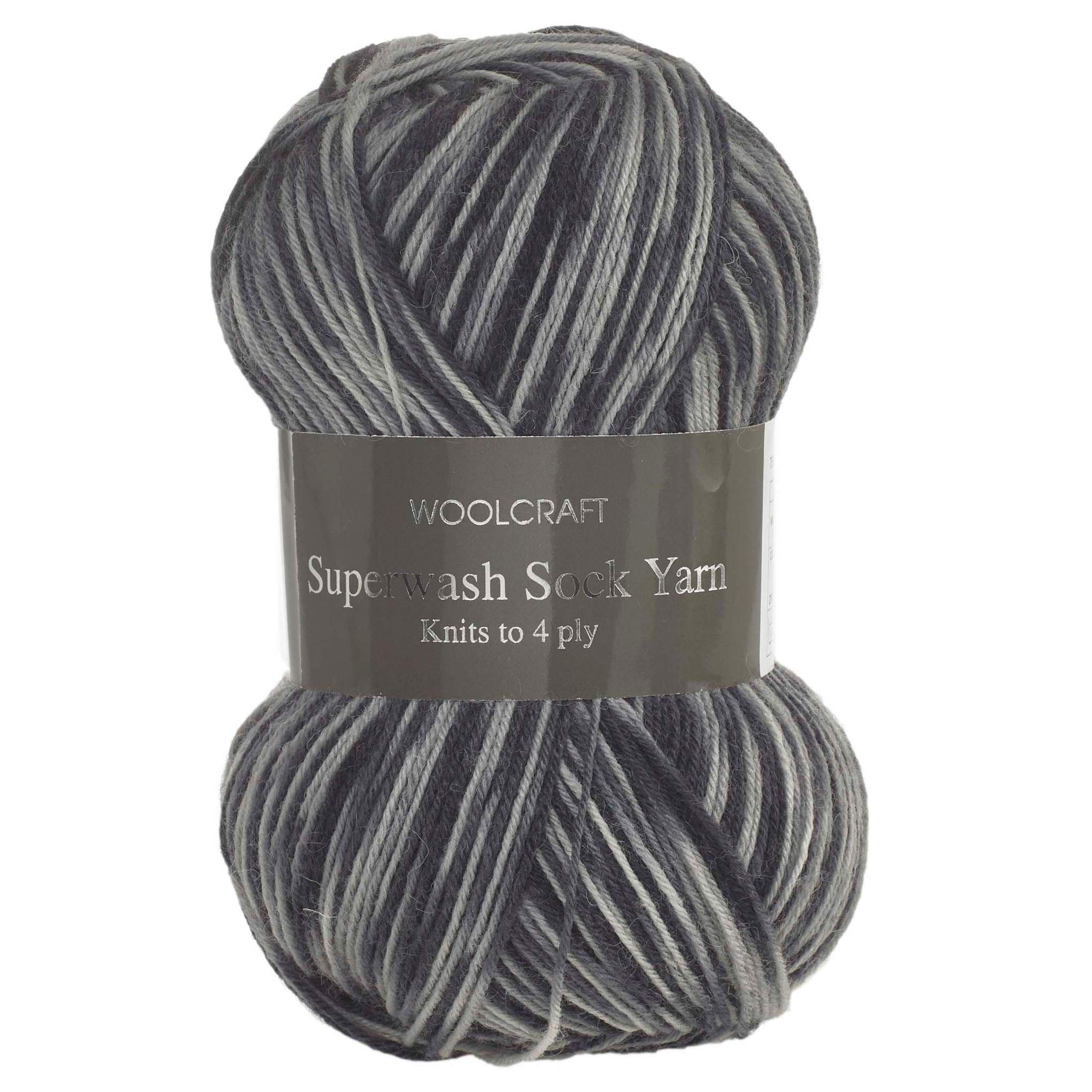 Woolcraft Superwash Sock Wool 4 Ply 052 Grey Marble 100g