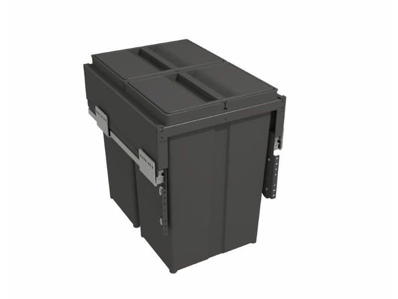Pull-out waste bin with plastic lid, 2 x 29 litre bins, for 400mm ...