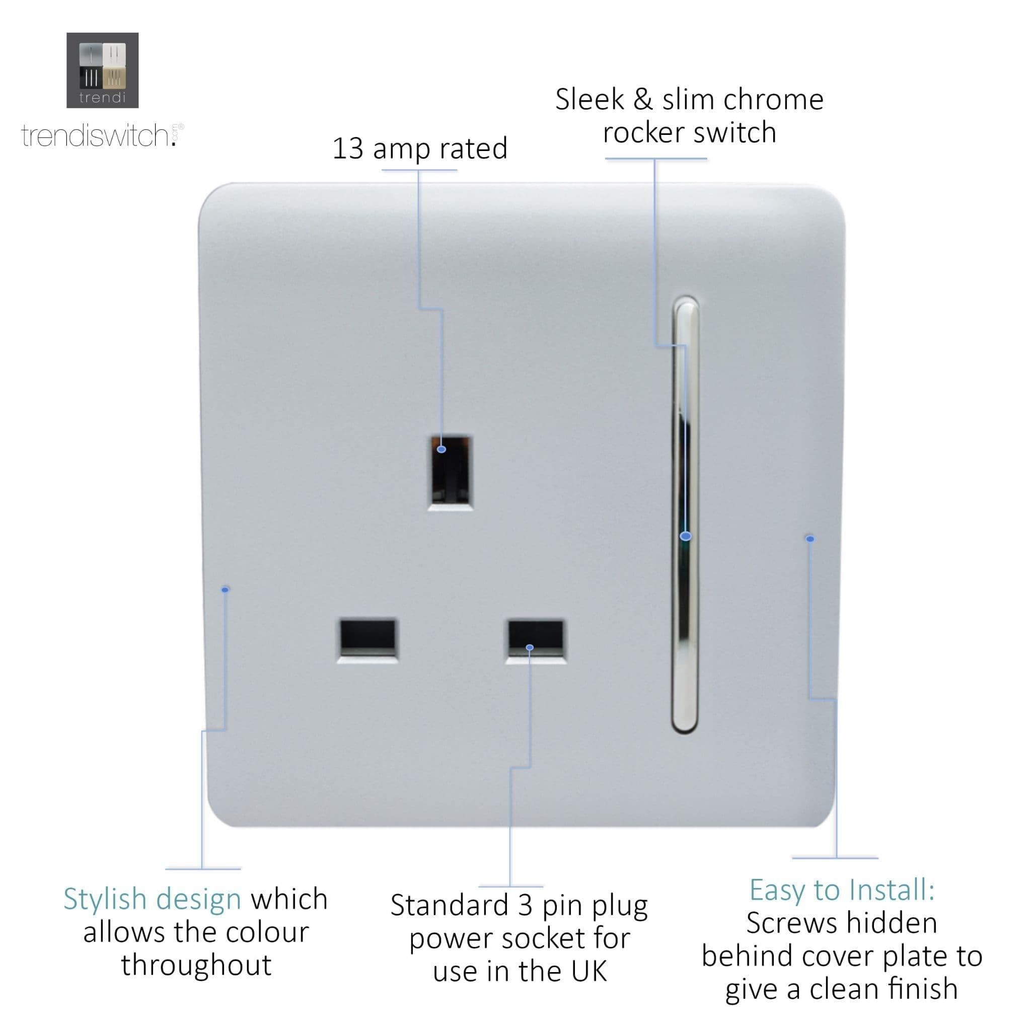 Trendi Switch 1 Gang 13 Amp Switched Modern Designer Plug Socket in ...