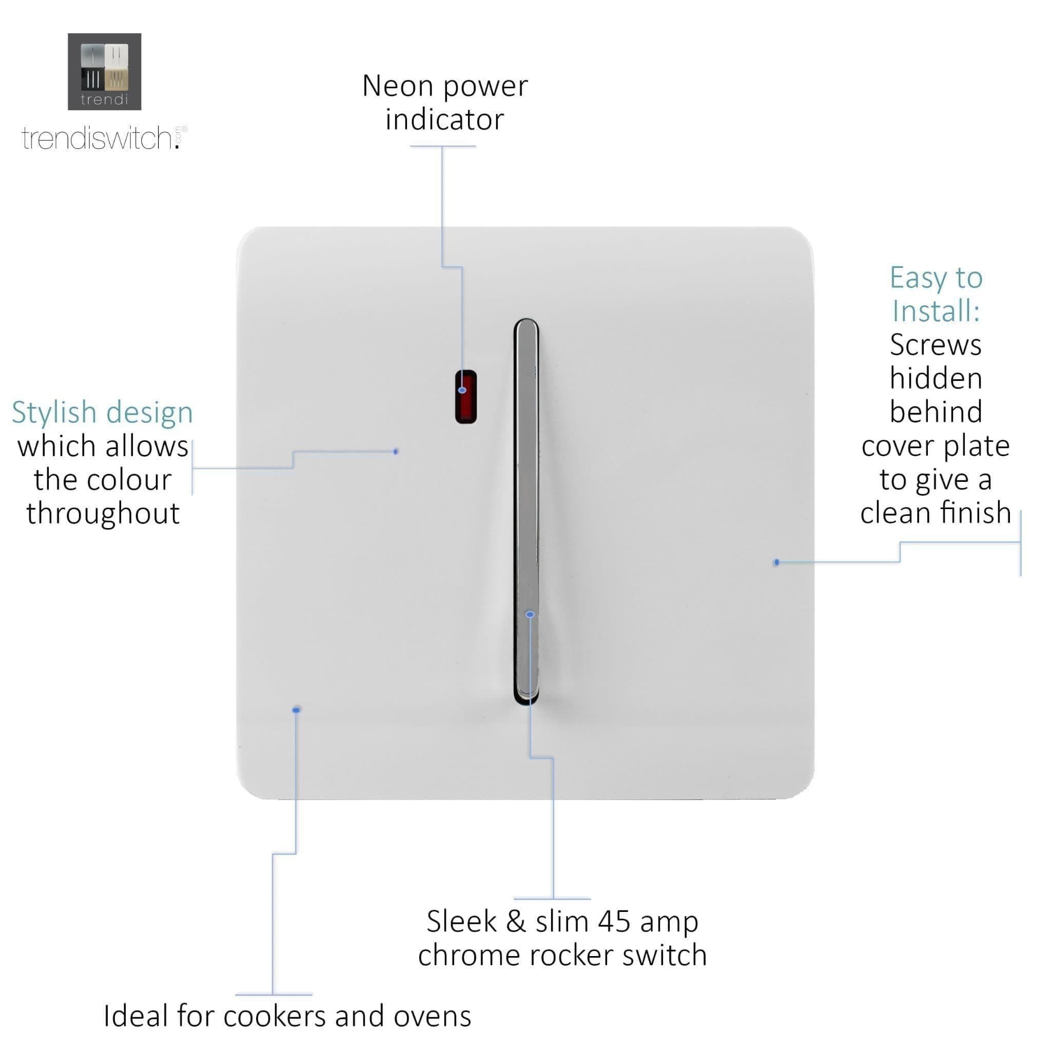 Trendi Switch 1 Gang 45 Amp Modern Designer Cooker Switch with Neon in ...