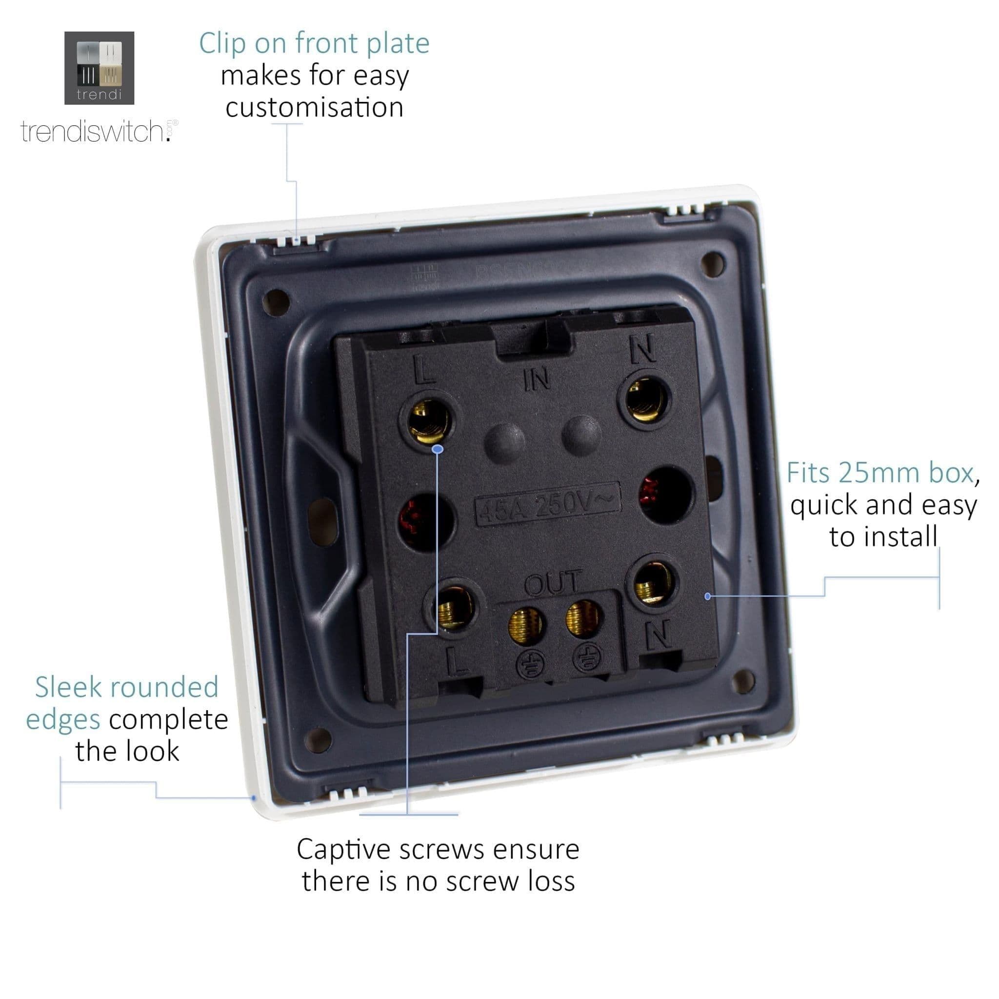 Trendi Switch 1 Gang 45 Amp Modern Designer Cooker Switch with Neon in ...