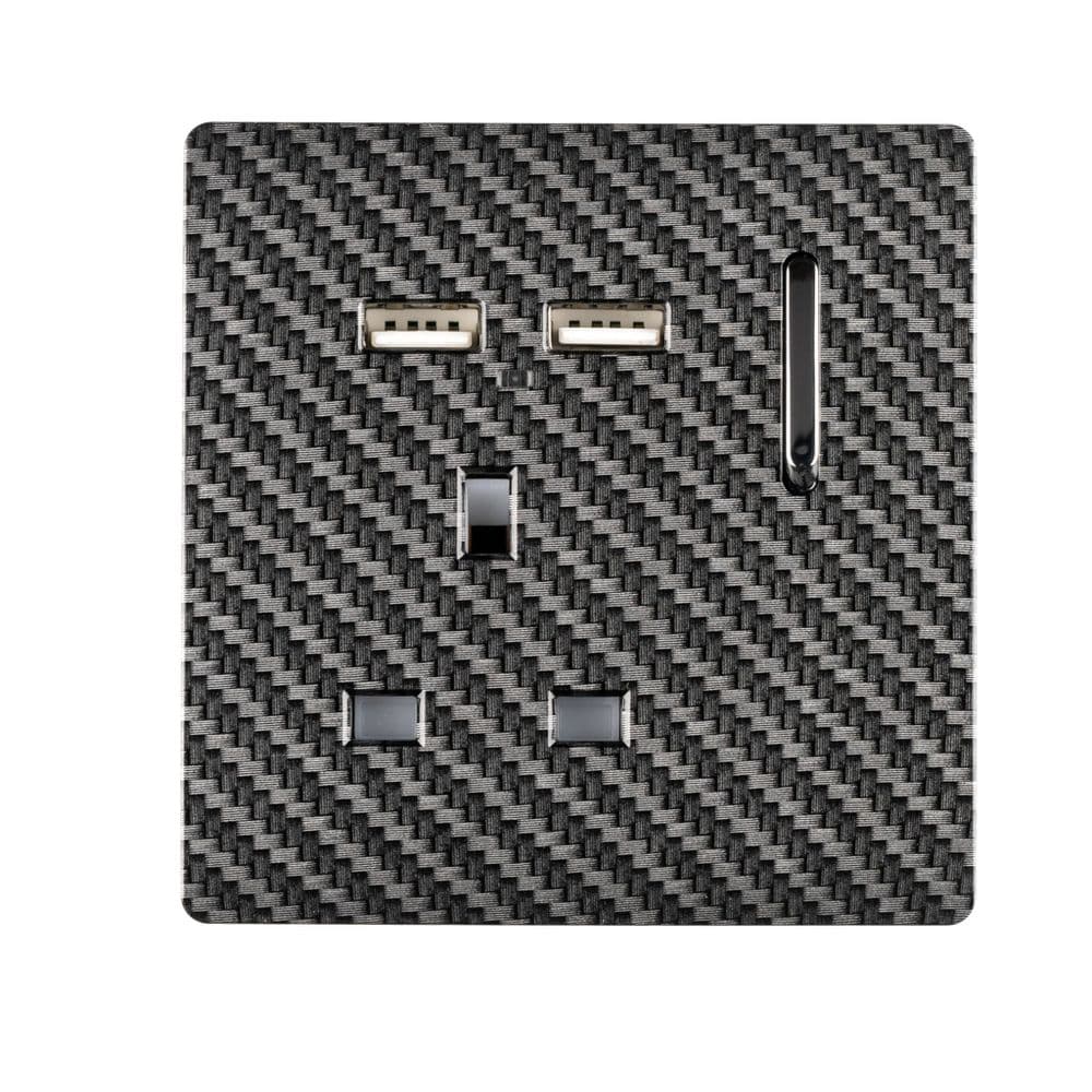 Trendi Switch 1 Gang USB 2100mA Modern Designer Plug Socket in Carbon Fibre