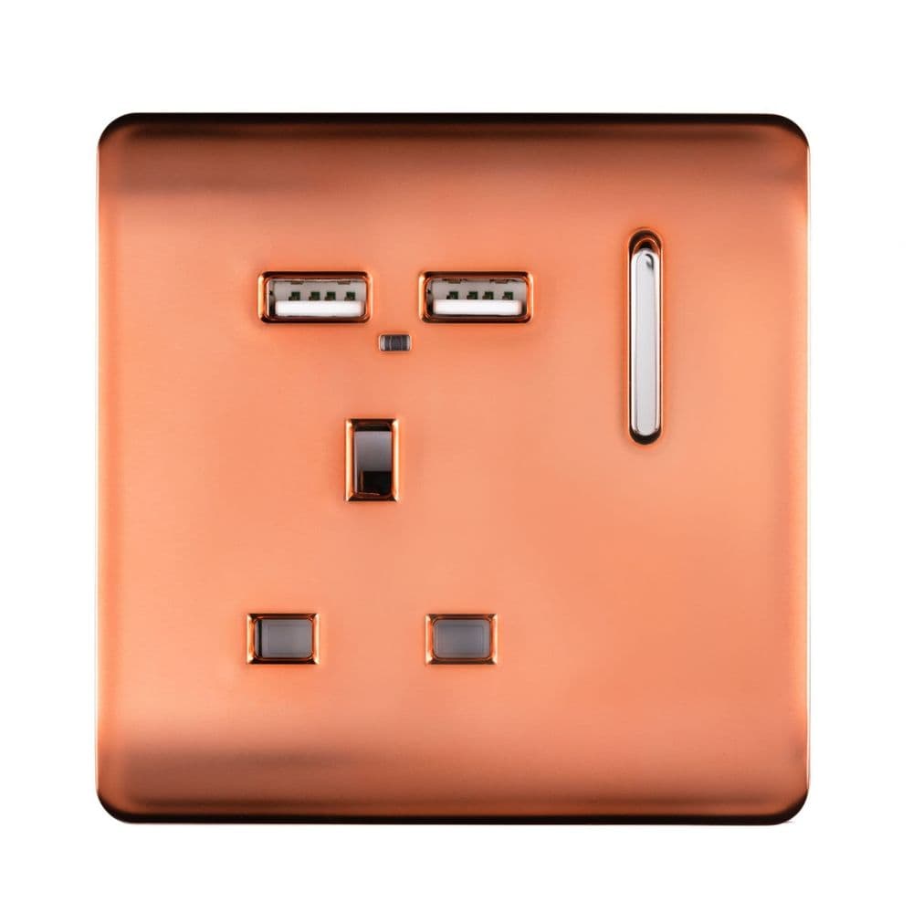 Trendi Switch 1 Gang USB 2100mA Modern Designer Plug Socket in Copper