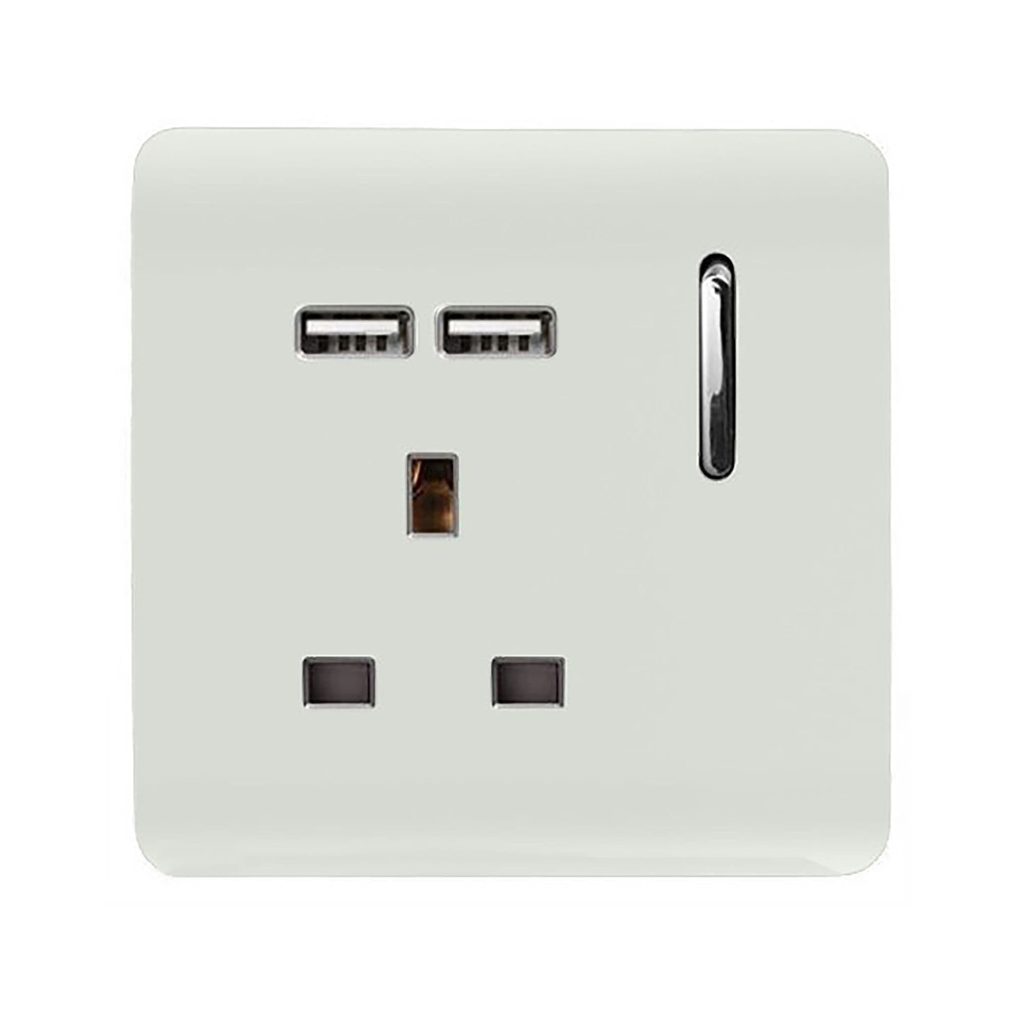 Trendi Switch 1 Gang USB 2100mA Modern Designer Plug Socket in Ice White