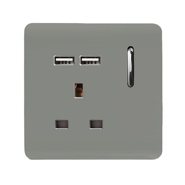 Trendi Switch 1 Gang USB 2100mA Modern Designer Plug Socket in Light Grey